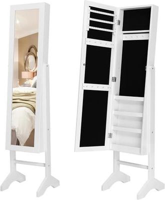 Songmics Schmuckschrank und Standspiegel zwei in einem, Lederimitat, wei&szlig;, 35,5 x 153 x 35 cm