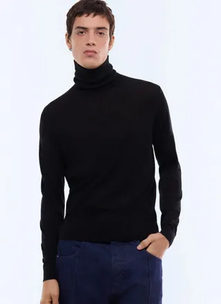 Fursac Pull col roul&eacute; noir en laine m&eacute;rinos - Taille XXL - Homme