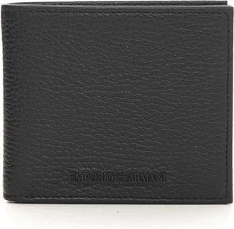 Emporio Armani Homme, Accessoires, Noir, Taille: ONE Size Portefeuille Bi-fold en Cuir Grain&eacute;