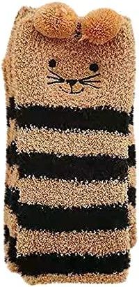 Generic Chaussettes de compression pour femme - Grande taille - Chaussettes dhiver duveteuses - Couleurs contrastées - Jolies kawaii légères - Chaussettes ath