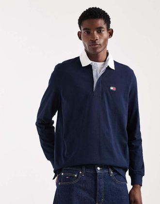 Tommy Jeans Basic-Rugby-Hemd in Marineblau im Relaxed Fit