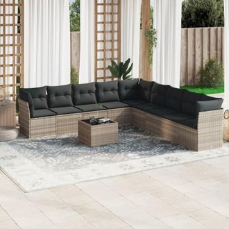 vidaXL Vidaxl - Set Divano Giardino 10 Pz Con Cuscini Grigio Chiaro Polyrattan