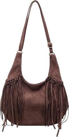 Generic Garhomtur Sac hobo en daim synth&eacute;tique avec pompons, sac &agrave; bandouli&egrave;re r&eacute;tro pour femme, sac &agrave; main &agrave; bandouli&egrave;re r&eacute;glable, sac &agrave; main de grande capac