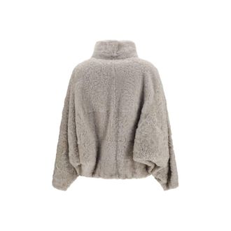 Brunello Cucinelli Faux Fur High-Neck Jacket - Gray