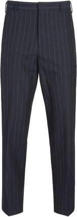 PT01 Pantalon &agrave; rayures en coton et laine vierge