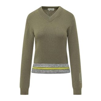 J.W.Anderson Pullover mit V-Ausschnitt und Kontrastbesatz - - Knitwear - Damen - Gr&uuml;n - M