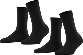 Esprit Damen Socken Basic Easy Multipack W So Baumwolle einfarbig 2 Paar, Schwarz Black 3000, 39-42