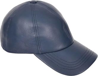 House Of Leather Casquette de Baseball en Cuir v&eacute;ritable r&eacute;glable pour Sport, d&eacute;contract&eacute;, uni, &eacute;t&eacute;, Hiver (UK, Alpha, Taille Unique, Bleu Marine)