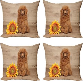 Abakuhaus Pudel Kissenbezug Set (4 St&uuml;ck), Sonnenblume auf Holz Hintergrund, moderner doppelseitiger Digitaldruck, 45 cm, Pale Brown Marigold