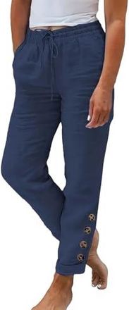 Generic Pantalon en Coton et Lin pour Femmes D&eacute;contract&eacute; Taille Haute Pantalon De Jogging Baggy Confortable 7/8 Pantacourt &Eacute;t&eacute; L&eacute;ger Pants de Plage avec Poche