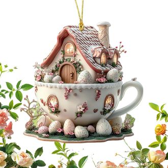 Generic Kaffeetasse Haus Osterei Ornamente - einzigartige Osterbaumdekorationen, Fr&uuml;hlingsfest - | Kleine Kaffeetasse Haus Eiern, dekorativen Hangable Ornamen