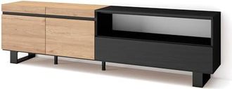 Skraut Home | TV-Schrank, Lowboard | f&uuml;r Wohnzimmer und Esszimmer | 200x57x35cm | F&uuml;r TV-Ger&auml;te bis zu 80 | Industriedesign | Moderner Stil | Eiche Schwarz