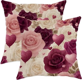 Generic Rose Romantisches Vintage-Herz Sofakissen Weich Kissenh&uuml;llen Mit Rei&szlig;verschluss Dekokissenbezug F&uuml;r Bett B&uuml;ro Balkon 45X45Cm 2Er Set