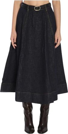 Self Portrait Femme, Jupes, Bleu, Taille: 38 FR Long Denim Skirt