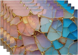 Generic Platzsets aus Glas, schillernd, buntes Mosaik-Tischset für Esszimmer, rutschfest, waschbar, für drinnen und draußen, dekorative Platzsets, 4 Stück