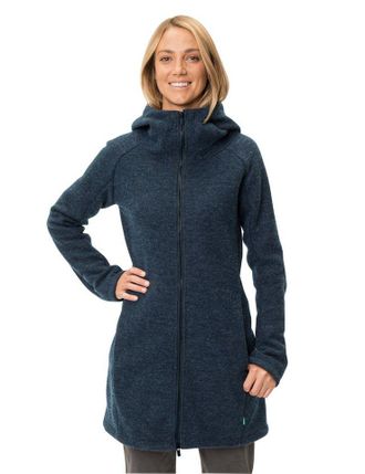 Vaude Strickfleecejacke WOMENS TINSHAN COAT III f&uuml;r den modernen Alltag und Wandern, mit Kapuze, hoher Stehkragen