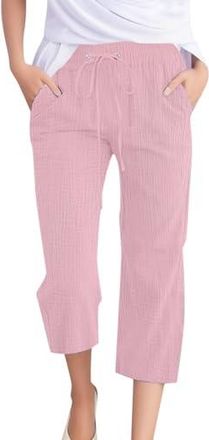 Generic Pantalon en coton et lin pour femme - Jambe large - Pantalon de plage d&eacute;t&eacute; pour femme - Confortable - Pantalon de yoga Palazzo XIYU26002, rose, XXL