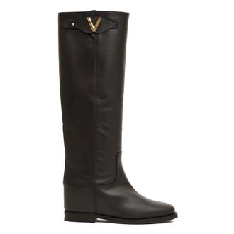 Via Roma 15 Braune Lederstiefel mit goldener V - - Shoes - Damen - Braun - 36 EU