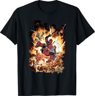MARVEL Deadpool Super Hero Comic Art Splodey Battle T-Shirt