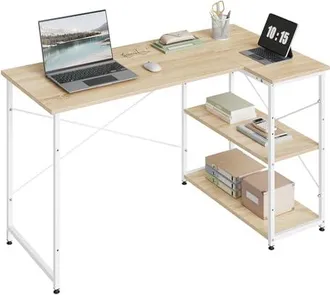 Woltu Bureau en L avec Rangement et Etagere, Table Bureau pour &Eacute;tudes et Chambre Ado, 120x73x72 cm, Ch&ecirc;ne+Blanc