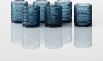 Fortessa Gl&auml;ser Set Jupiter (6er-Set) Universal Trinkgl&auml;ser im Vintage-Stil, Wassergl&auml;ser auch als Teelichthalter nutzbar, sp&uuml;lmaschinenfest, blau (Azur)