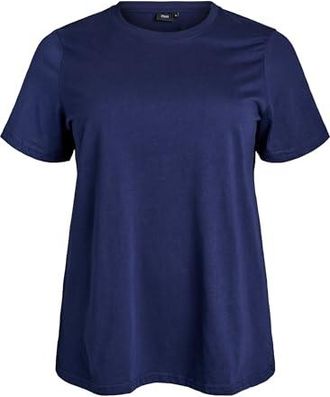 Zizzi T-shirt en coton &agrave; manches courtes pour femme - Grandes tailles - Taille 42-60, Peacoat, 44-46 grande taille
