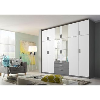 Rauch Orange home24 Drehtürenschrank 271cm Weiß/Alpinweiß/Graumetallic mit Spiegeltür/-en