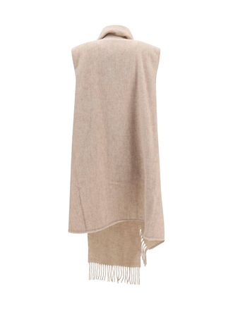 Fabiana Filippi Womens High-Neck Wool Cape With Concealed Closure And Fringes Casha Coat Casha