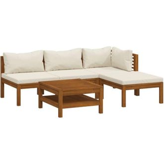 vidaXL 5-tlg. Garten-Lounge-Set mit Creme Kissen Massivholz Akazie vidaXL