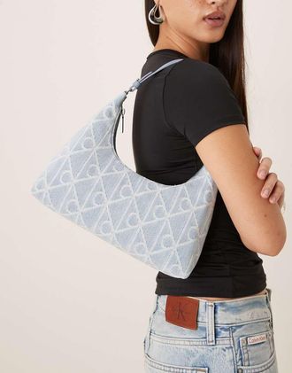 Calvin Klein Jeans - Sac port&eacute; &eacute;paule en denim avec logo imprim&eacute; - D&eacute;lavage clair-Bleu