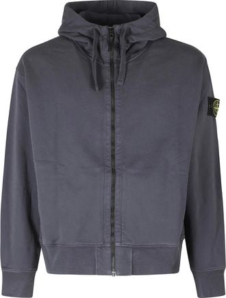 Stone Island SweaT-shirt &agrave; capuche zipp&eacute; en molleton de coton - Homme - Sweatshirts et sweats &agrave; capuche - Bleu - Taille: M
