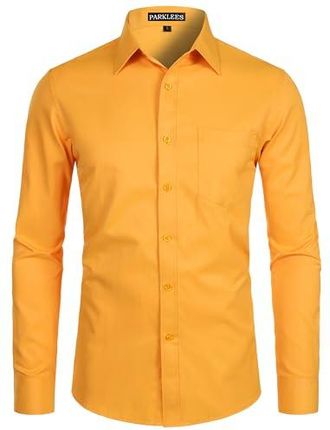 PARKLEES Chemise habill&eacute;e &agrave; manches longues pour homme, coupe ajust&eacute;e, style d&eacute;contract&eacute;, business ou formel, &agrave; boutons avec poche, or jaune, XL