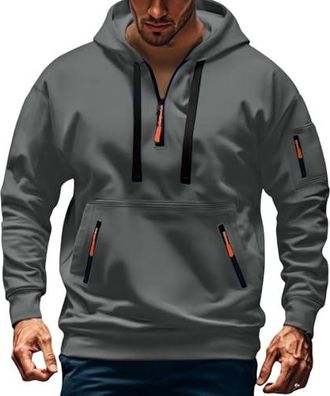 Generic Lightweigh Sweat &agrave; capuche uni pour homme Printemps 2026 Automne et Hiver D&eacute;contract&eacute; Manches Longues Bouton Manches Longues Demi-Fermeture &Eacute;clair Swe