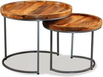 Les Tendances Set de 2 tables gigognes manguier foncé et pieds métal Sebla