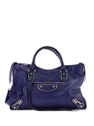 Balenciaga sac City Classic en cuir &agrave; bords m&eacute;talliques format moyen - Bleu