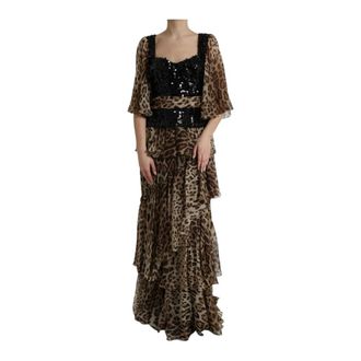Dolce & Gabbana Leoparden Pailletten Maxikleid - - Dresses - Damen - Mehrfarbig - L