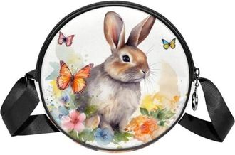 Generic Petit sac &agrave; bandouli&egrave;re circulaire pour femme, petit sac &agrave; bandouli&egrave;re aquarelle avec fermeture &eacute;clair, bretelles r&eacute;glables, sac &agrave; main rond d&eacute;contrac