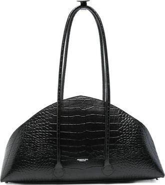 Federico Cina Hobo Bags - Crocodile-Embossed Calfskin Handbag With Structure - Gr. unisize - in Schwarz - für Damen