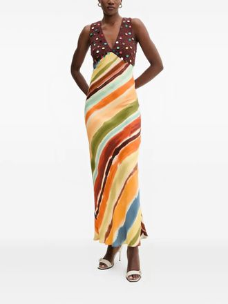 Never Fully Dressed Verziertes Maxikleid mit V-Ausschnitt - Orange