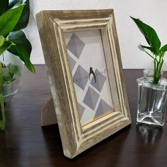 Penguin Home Mangoholz-Bilderrahmen, 12 x 17 cm, Wei&szlig;, Used-Finish, Vorderbord&uuml;re, handgefertigter Holz-Bilderrahmen f&uuml;r Wand oder Tisch, ideal f&uuml;r Heimdekoration,