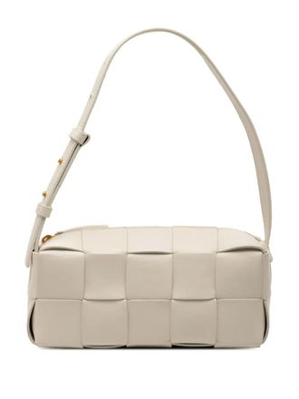 Bottega Veneta 2012-2025 kleine Nappa Intrecciato Brick Cassette Schultertasche - Wei&szlig;
