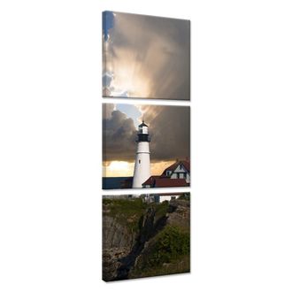 Feeby Leinwandbild - 3 Teile - Bilder, Wand Bild, Wandbilder, Kunstdruck, 3-Teilig, 30x90 cm, LEUCHTTURM, ARCHITEKTUR