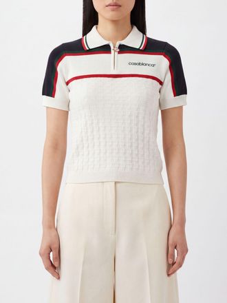 Casablanca Polo en maille &agrave; motif abstrait avec fermeture zipp&eacute;e