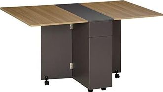HOMCOM Table &agrave; Manger Pliante sur roulettes, Table de Cuisine pour 6 Personnes avec 2 abattants, 2 tiroirs et 2 placards, pour Petits espaces, 140 x 76 x 74 