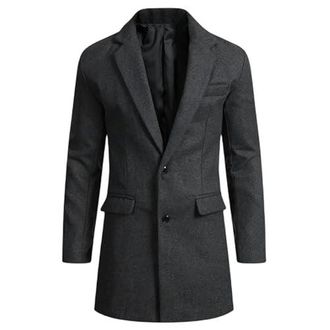 Generic Trench-coat pour homme &agrave; simple boutonnage avec revers crant&eacute; mi-long classique, gris fonc&eacute;, XXL
