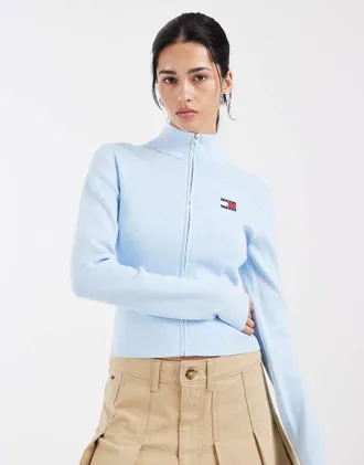 Tommy Jeans Hochgeschlossene Strickjacke in Babyblau