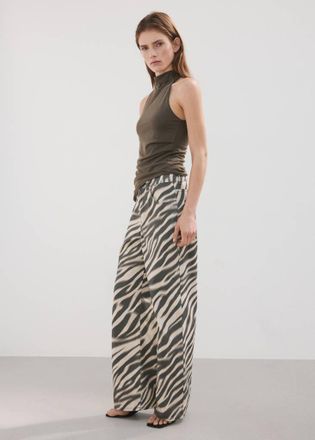 Mango Jean droit imprim&eacute; z&egrave;bre blanc cass&eacute; - Femme - 34 - MANGO