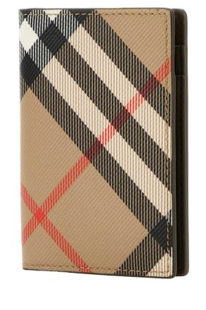 Burberry Mens Printed E-Canvas Card Holder Sand Polyurethane Polyester Cotton Portafogli Wallet
