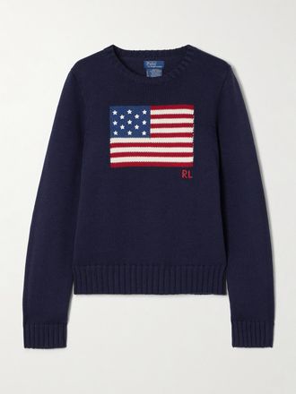 Polo Ralph Lauren Pull En Coton Intarsia Flag - Bleu