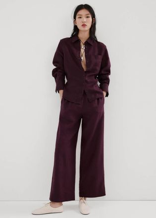 Mango Pantalon droit lin prune - Femme - XXL - MANGO